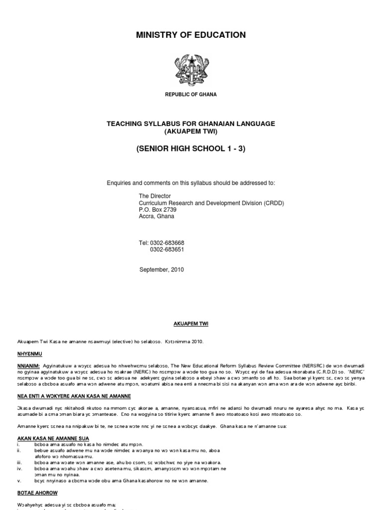 Akuapem Twi Syllabus 15 10 10 PDF | PDF | Languages Of Africa | Languages