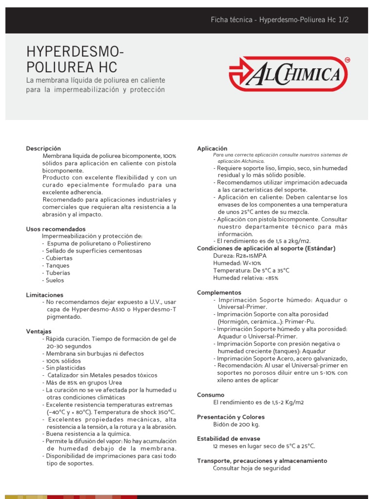 Hyperdesmo-Poliurea HC Prontuari | PDF | Materiales | Química