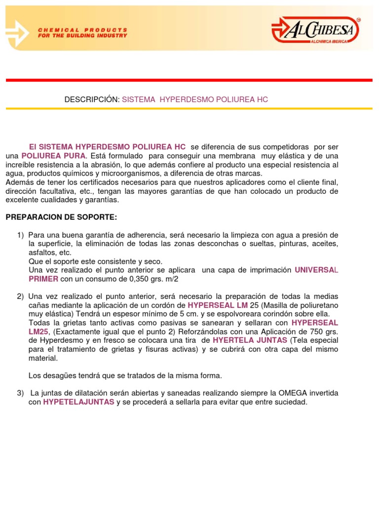 Sistema Hyperdesmo Poliurea HC | PDF | Agua | Naturaleza