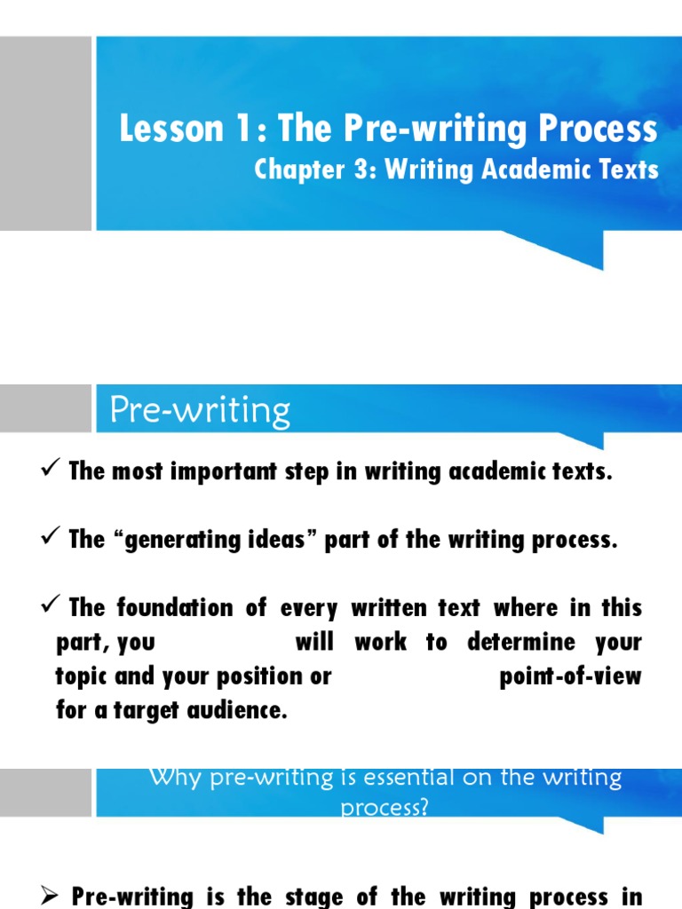Lesson 1: The Pre-Writing Process: Chapter 3: Writing Academic Texts ...