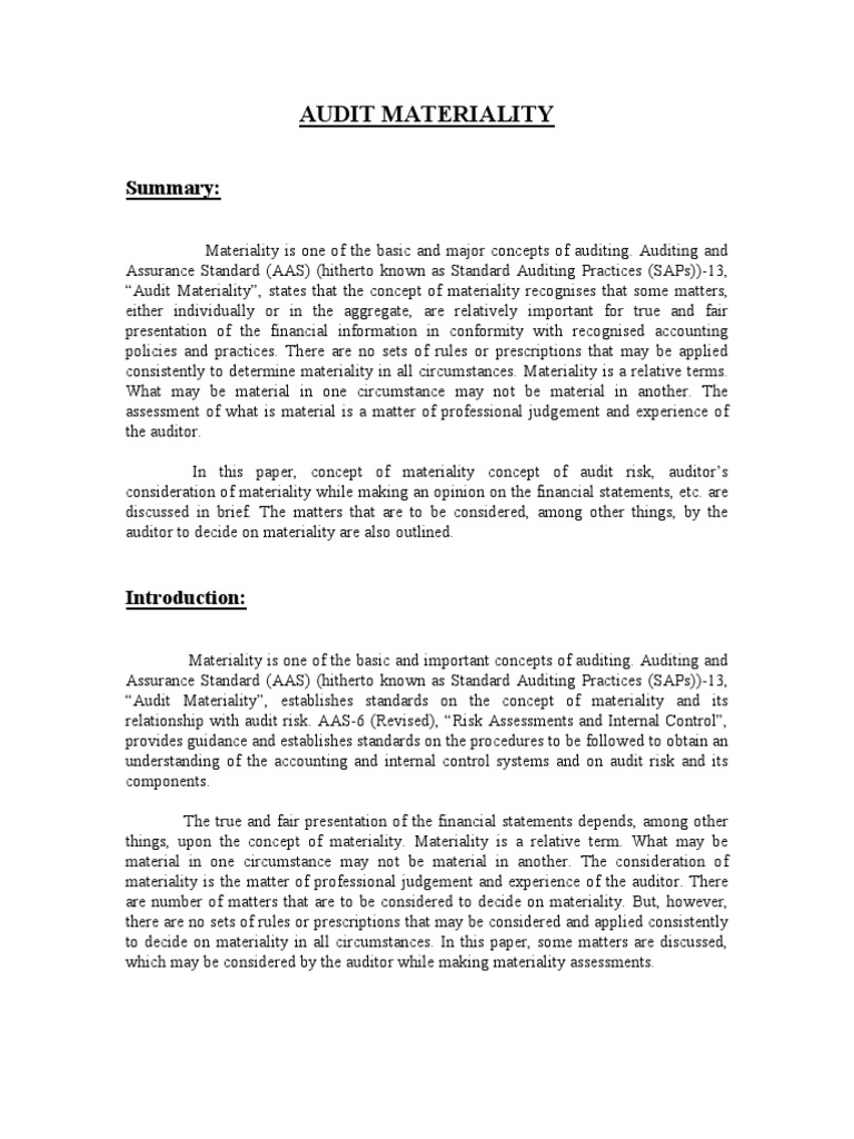 Audit Materiality | Internal Control | Audit