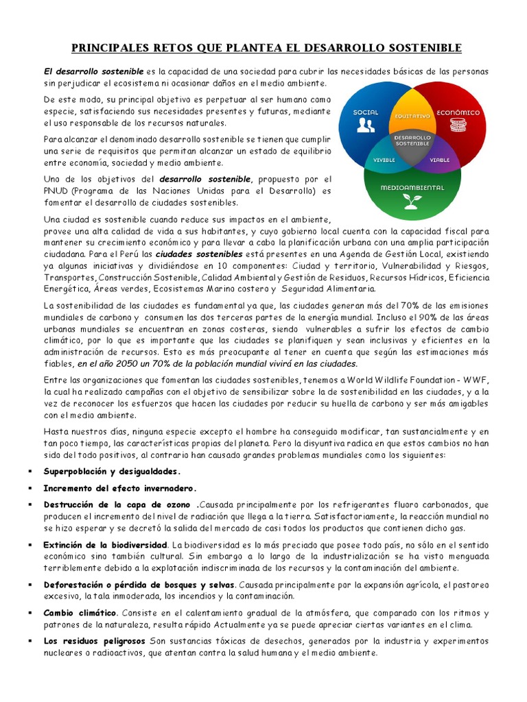 Principales Retos Que Plantea El Desarrollo Sostenible Pdf