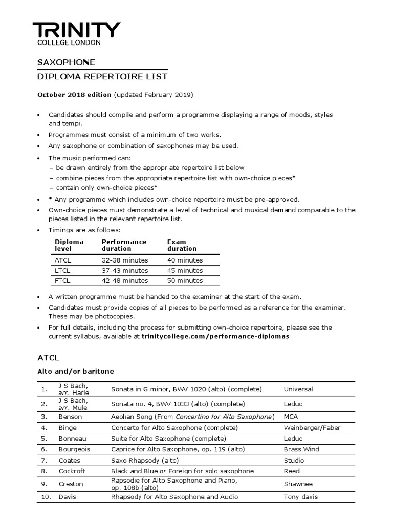 Trinity Sax Syllabus | PDF | Alto Saxophone | Saxophone