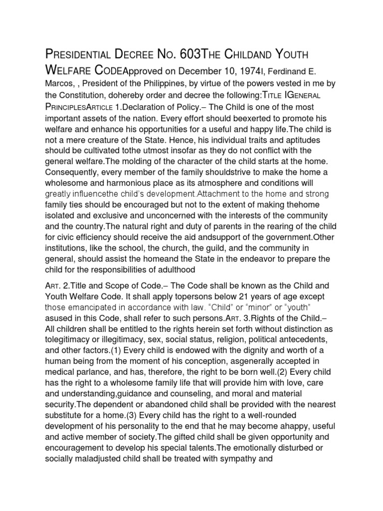 Child and Youth Welfare Code | PDF | Child Protection | Social Institutions