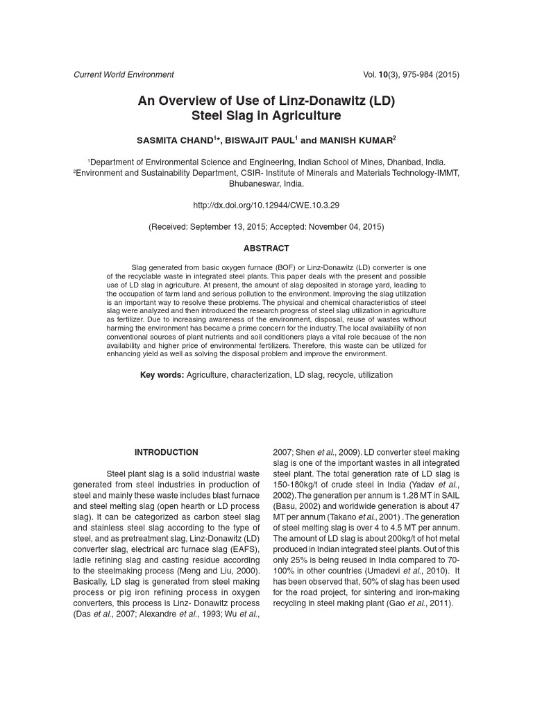 An Overview of Use of Linz-Donawitz (LD) Steel Slag in Agriculture ...