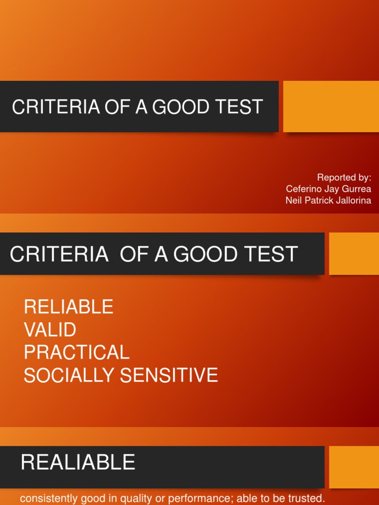 Criteria of A Good Test | PDF | Psychological Testing | Psychology