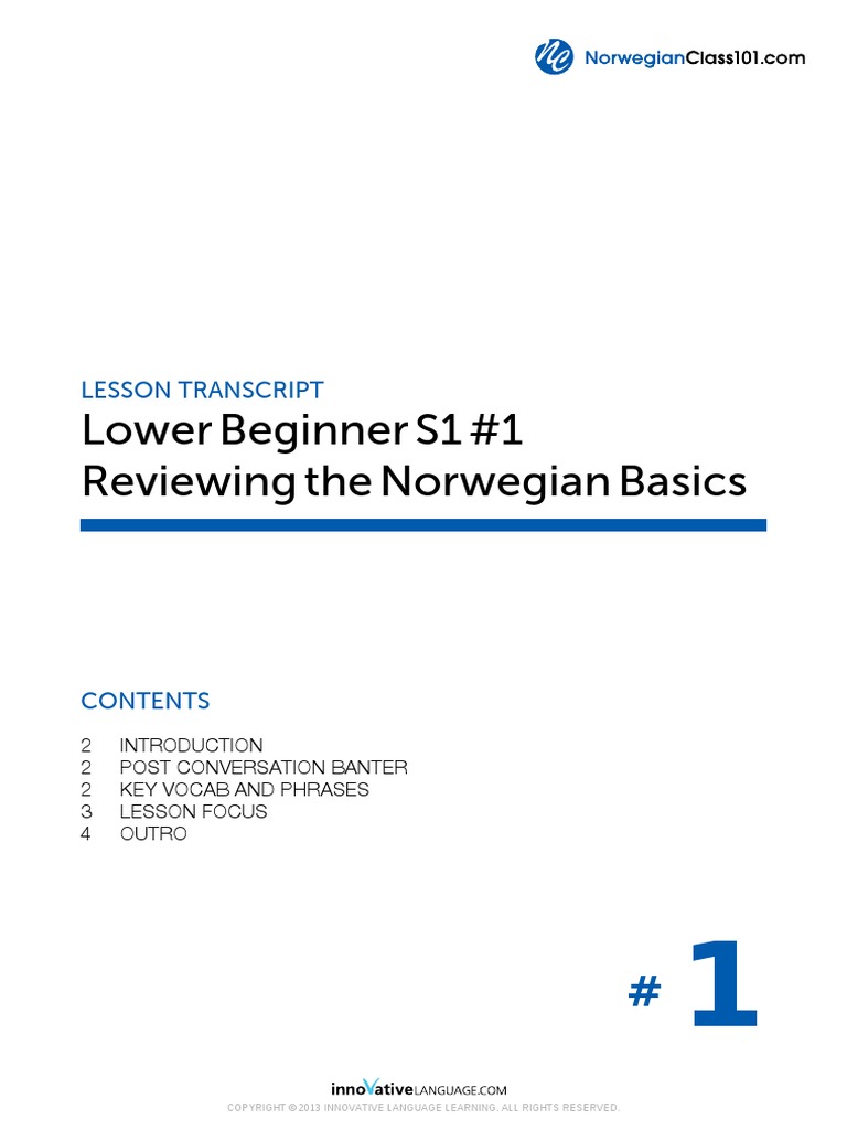 Lower Beginner S1 #1 Reviewing The Norwegian Basics: Lesson Transcript ...