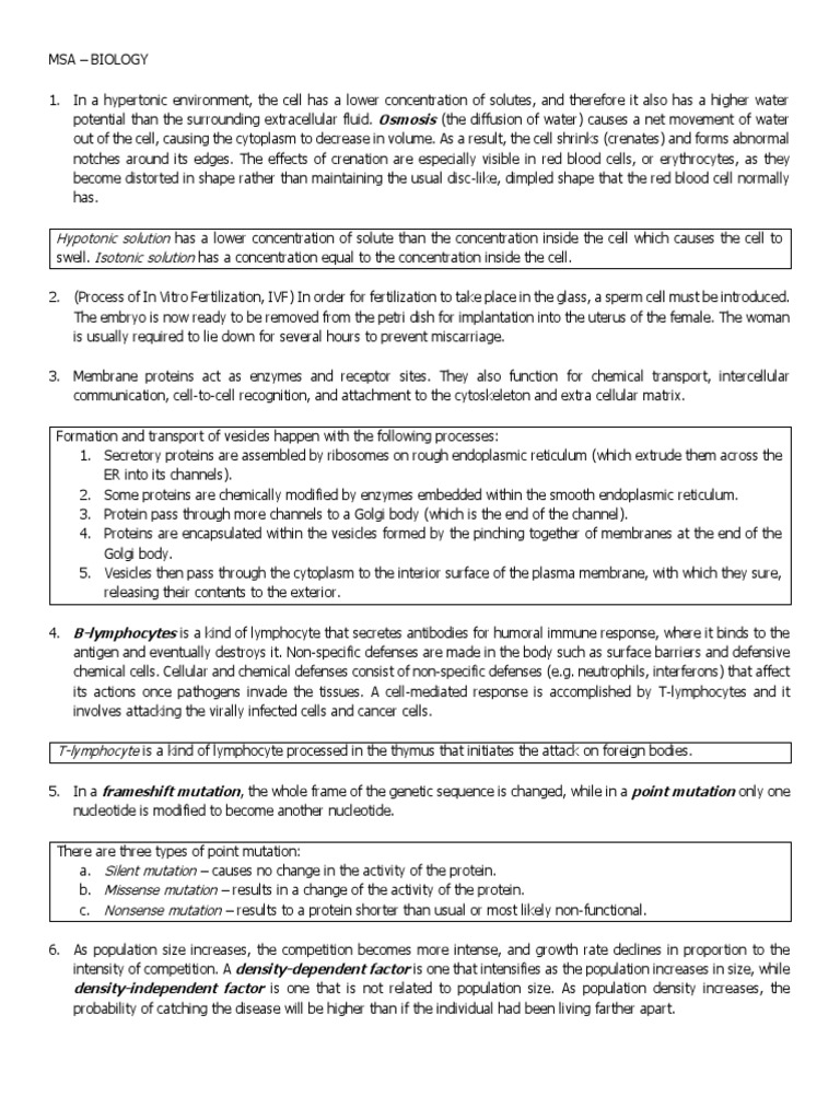 MSA Biology | PDF | Meiosis | Atrium (Heart)