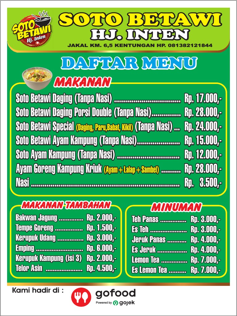 Menu Soto Betawi HJ. Inten | PDF
