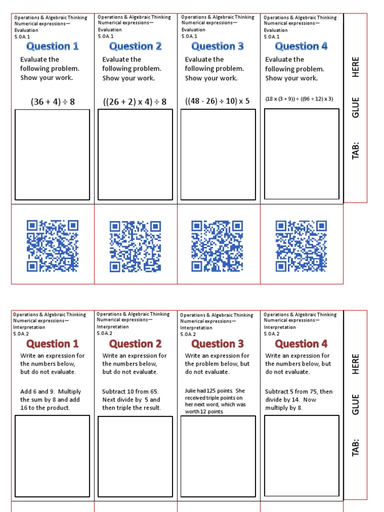 QRCode Foldable Grade 5 Math Operations Algebraic Thinking FREE | PDF ...