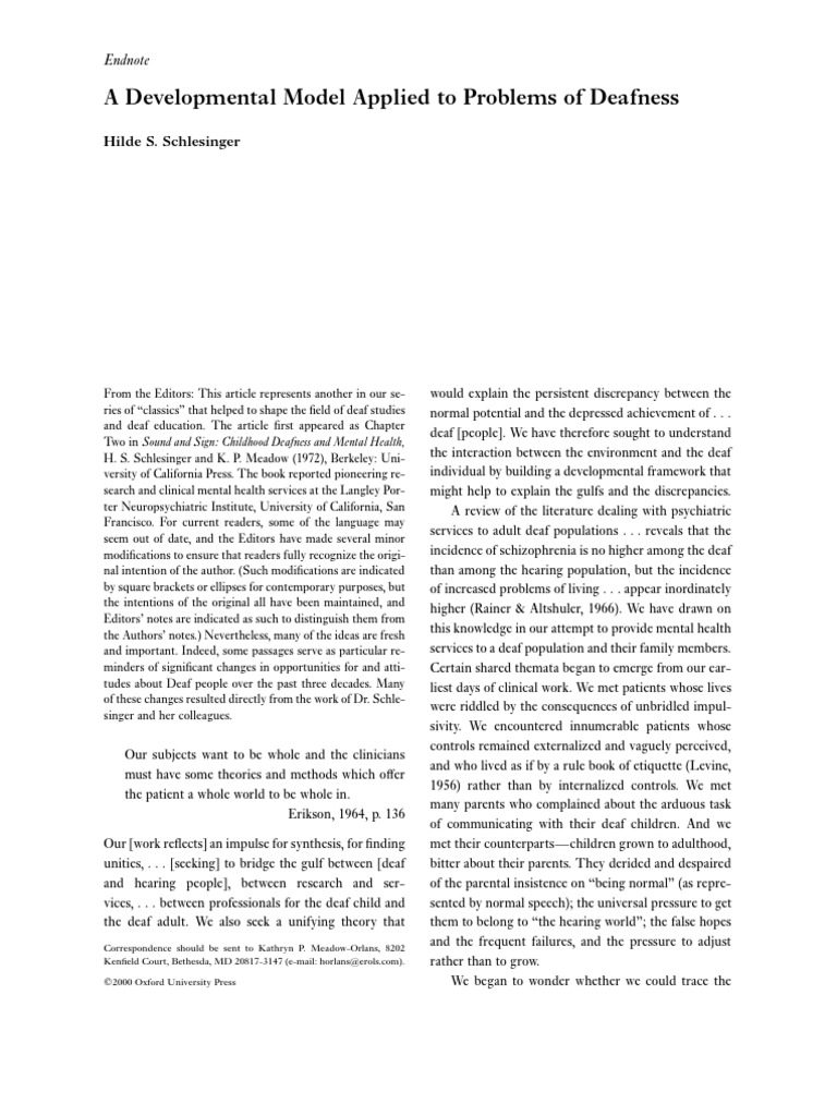 A Developmental Model Applied To Problems of Deafness: Hilde S ...