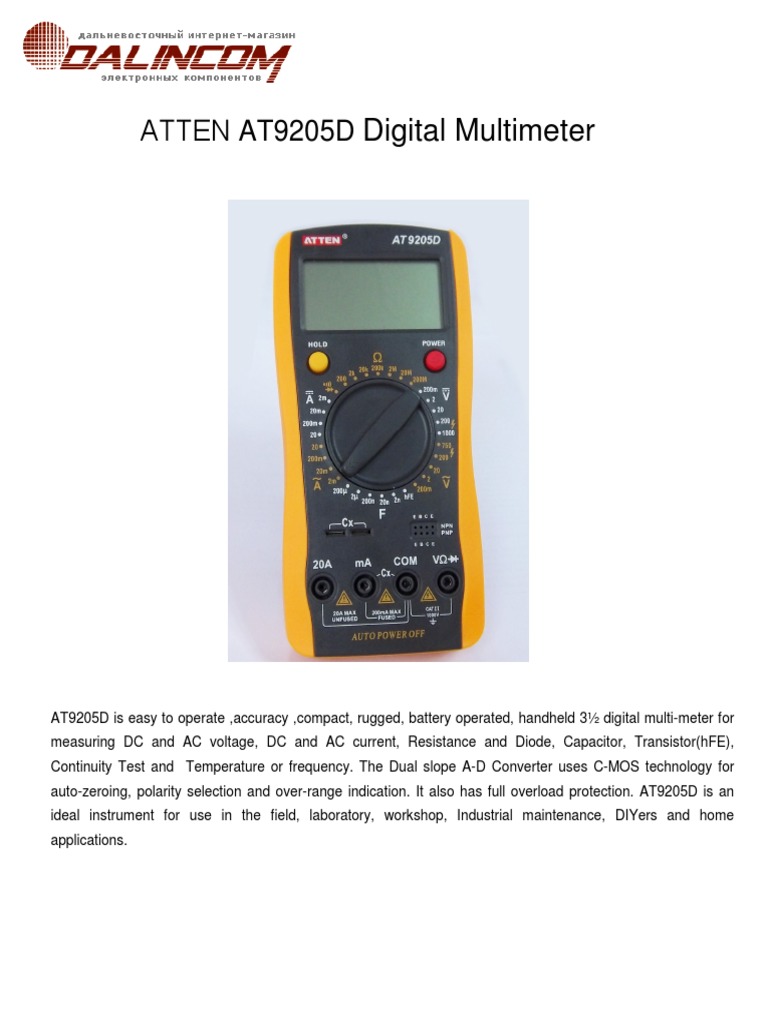 Digital Multimeter: Atten At9205D | PDF | Electrical Components ...
