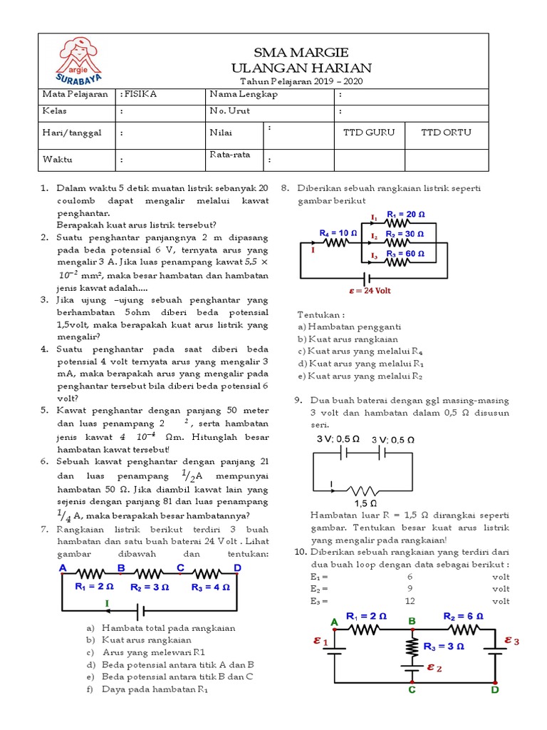 Soal Ulangan Harian Sma Listrik Dinamis | PDF | Metode & Bahan Ajar | Sains & Matematika