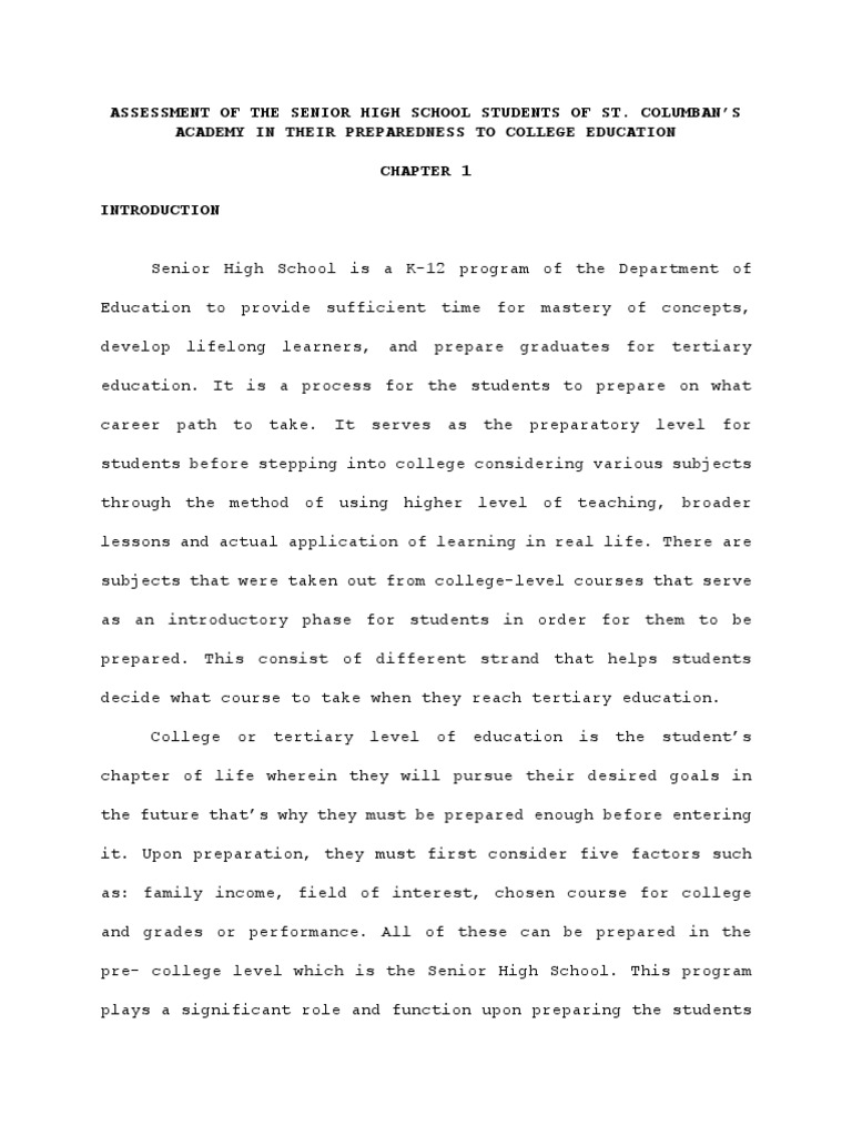 Assessment of The Senior High School Students of ST | PDF | College ...