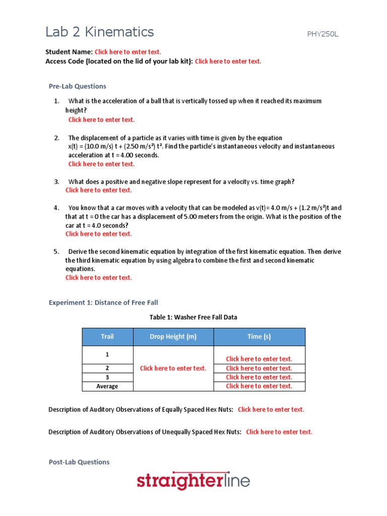 Lab Kinematics Pdf Acceleration Kinematics