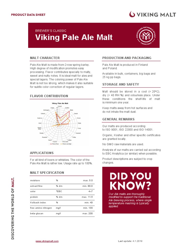 Viking Pale Ale Malt: Brewer'S Classic | PDF | Malt | Ale