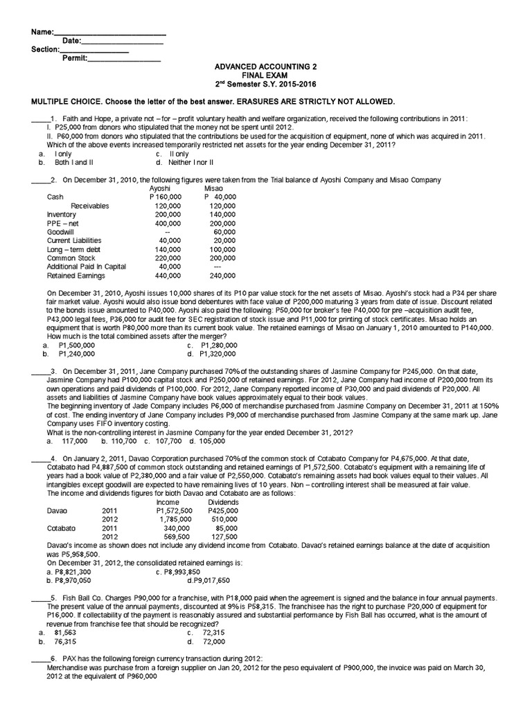 Advance Accounting2 Finals | PDF | Debits And Credits | Book Value