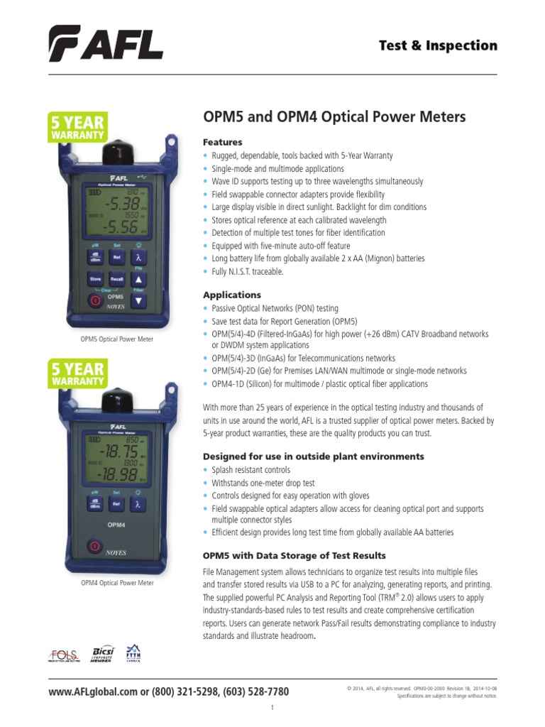 OPM5 and OPM4 Optical Power Meters | PDF | Optics | Equipment