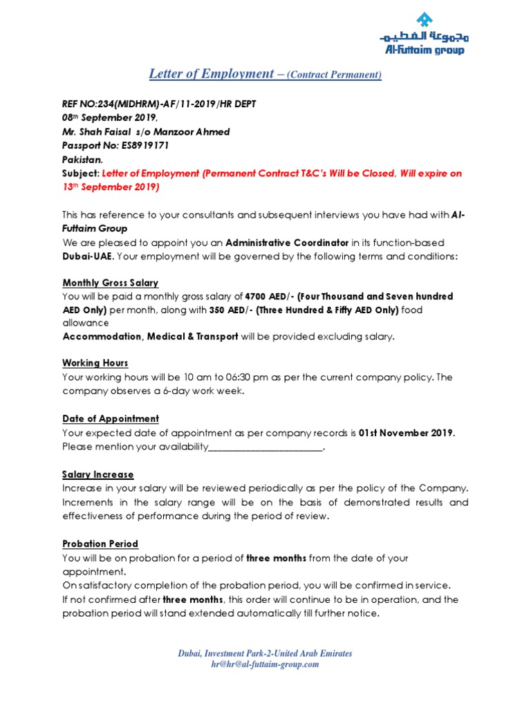MR Shah Faisal - Pak-Offer Letter Al-Futtaim-UAE-Admin Cordinator Al ...