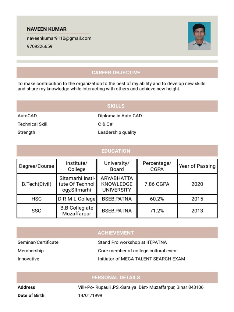 Naveen Kumar Resume Format5 | PDF | Behavior Modification | Cognition