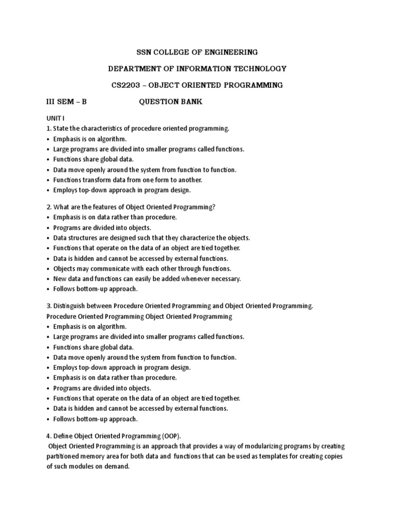 SSN College of Engineering Department of Information Technology Cs2203 - Object Oriented ...