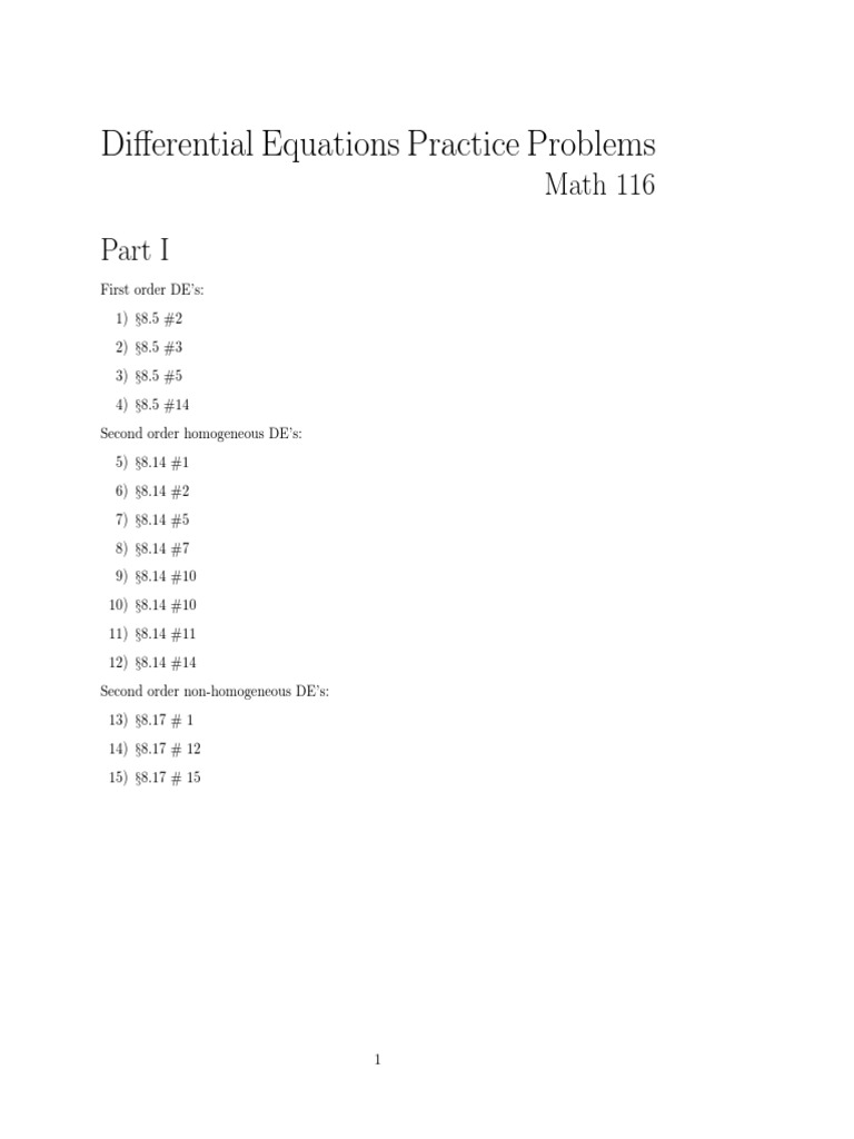 Differential Equations Practice Problems: Math 116 | PDF | Differential ...