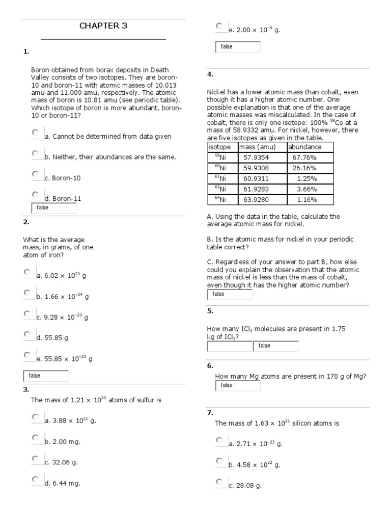 Chang Chemistry Chapter 3 Questions | PDF | Mole (Unit) | Boron