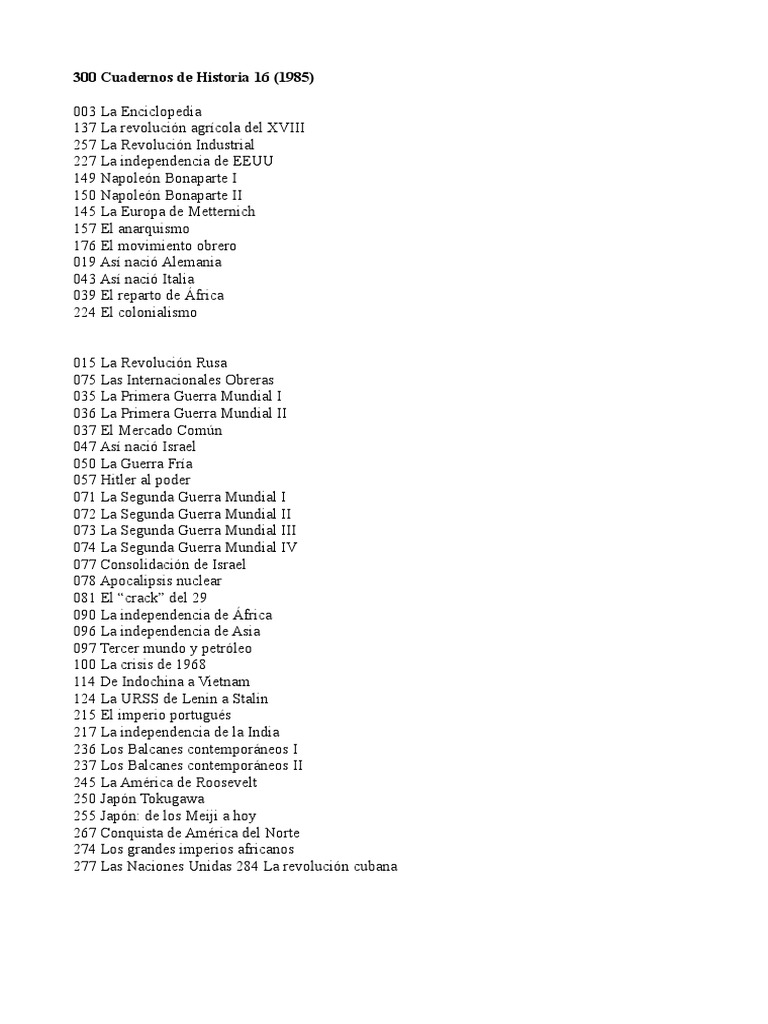 Serie de 300 Cuadernos de Historia 16 | PDF