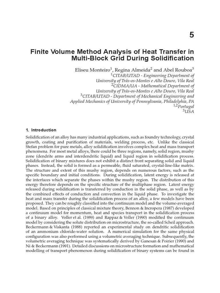 Intech Finite Volume Method Analysis Of Heat Transfer In Multiblock