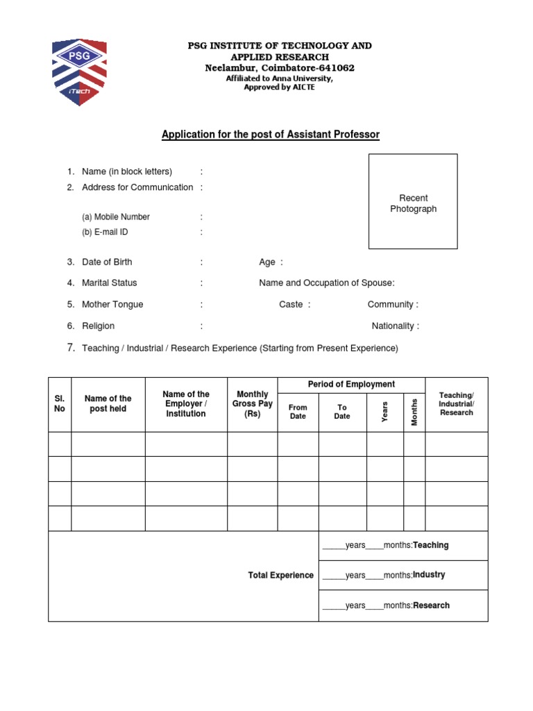 Asst Prof Application PDF | PDF | Academic Degree | Academia