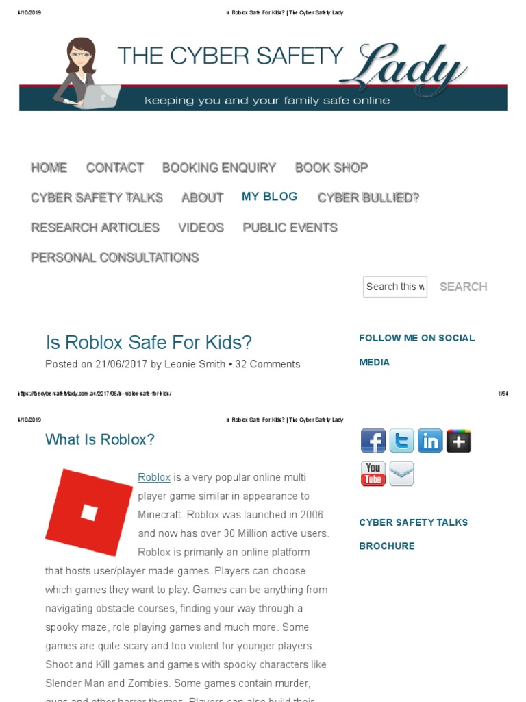 Is Roblox Safe For Kids - The Cyber Safety Lady | PDF | Video Games ...