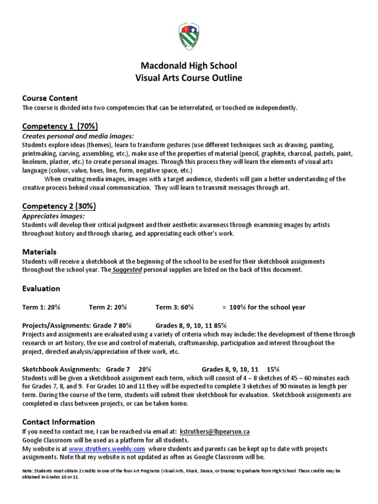 Visual Arts Course Outline 2019 | PDF | Paintings | Drawing