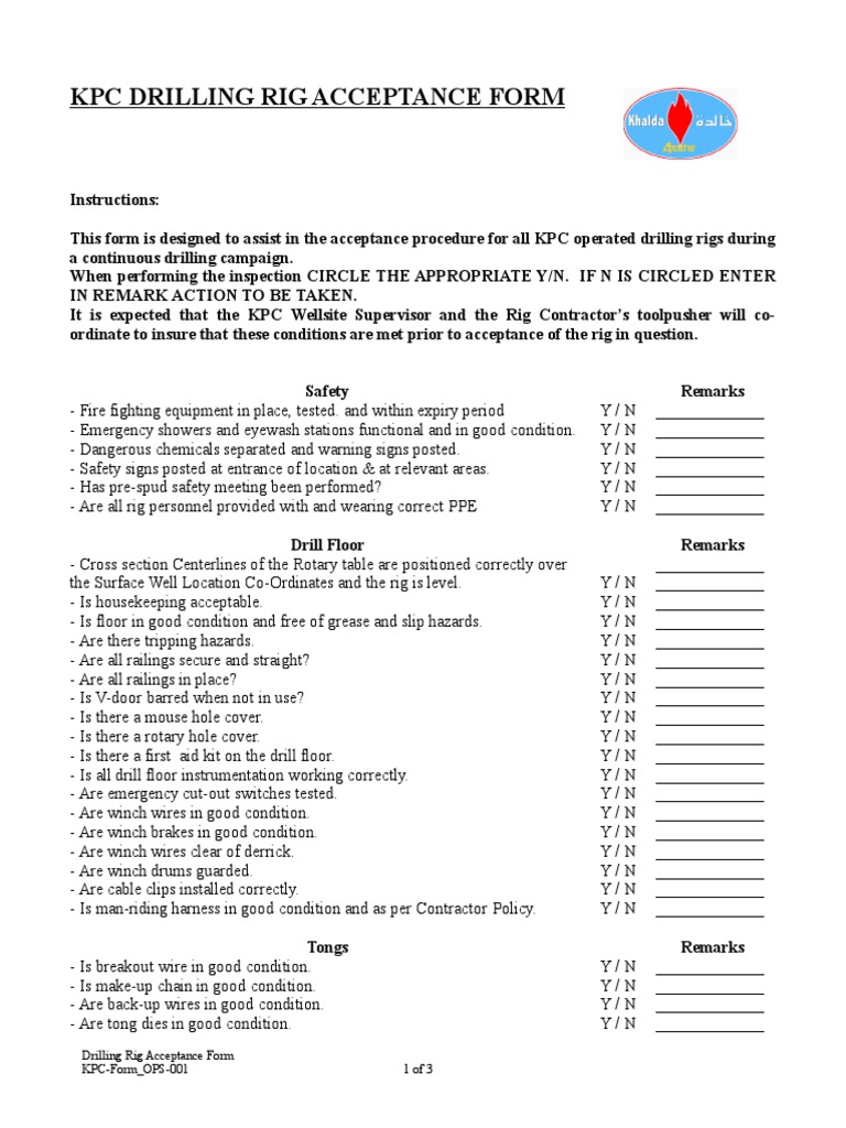 KPC Drilling Rig Acceptance | PDF | Drilling Rig | Nature