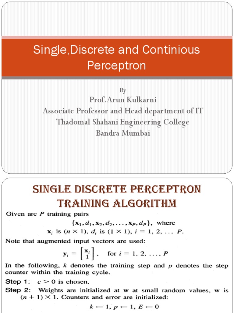 Single, Discrete and Continious Perceptron | PDF | Technology & Engineering