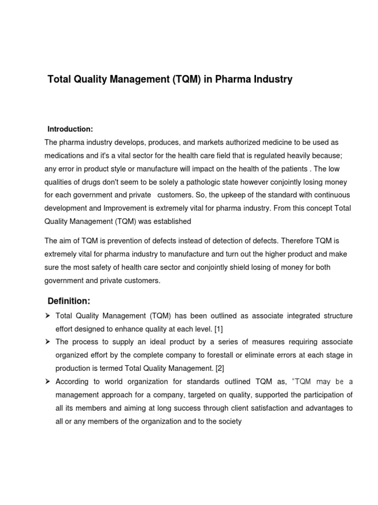 Final Total Quality Management (TQM) in Pharma Industry (Business ...