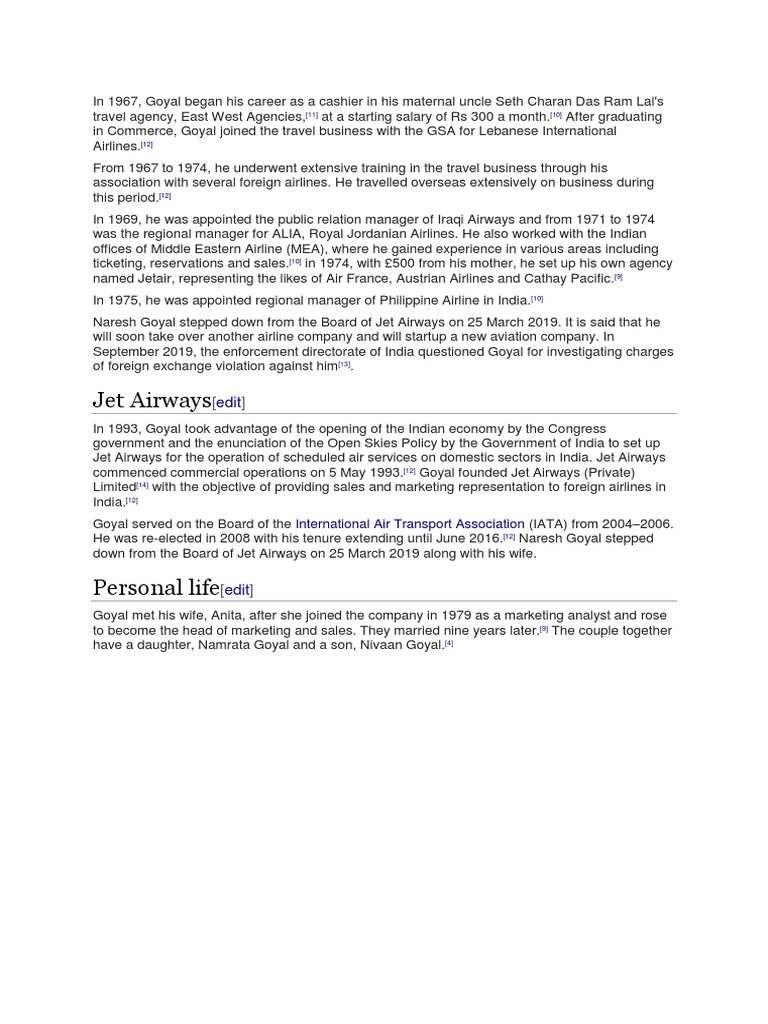 Naresh Goyal.. Personal Life and Career | PDF | Business | Finance ...