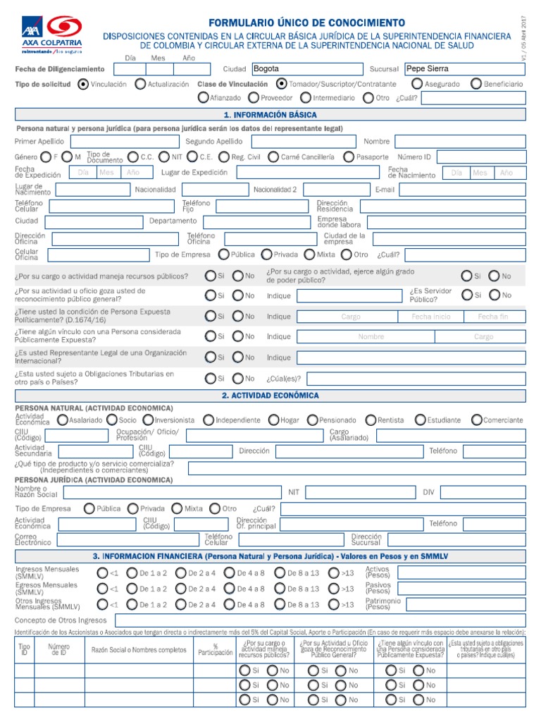 Formato Sarlaft - Axa Colpatria | PDF