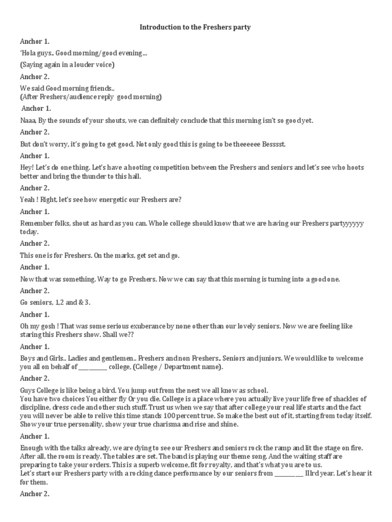 Introduction To The Freshers Party | PDF