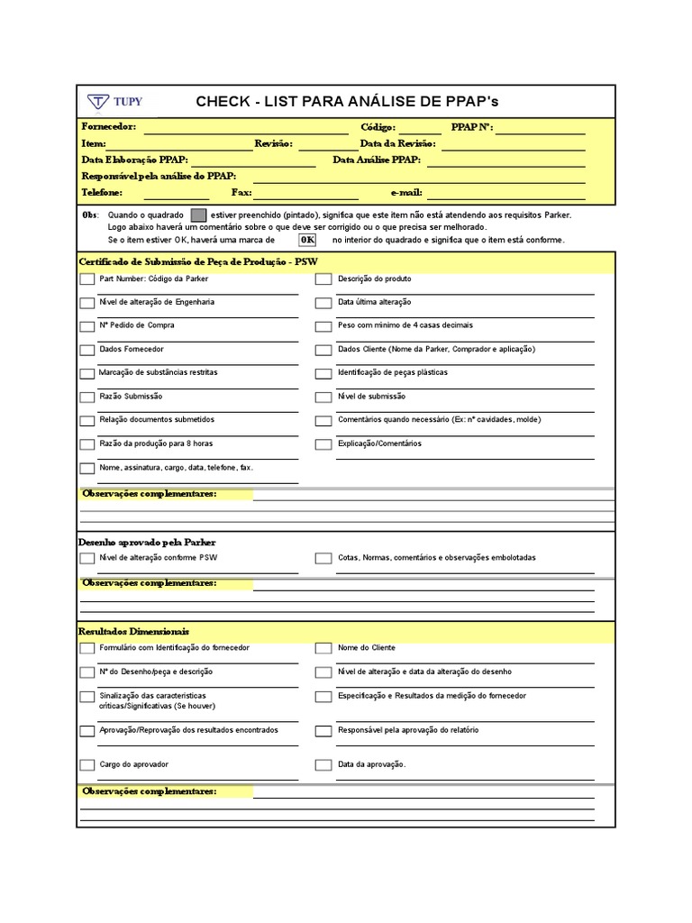 Checklist para análise do PPAP.xls | PDF | Computação e Tecnologia da ...