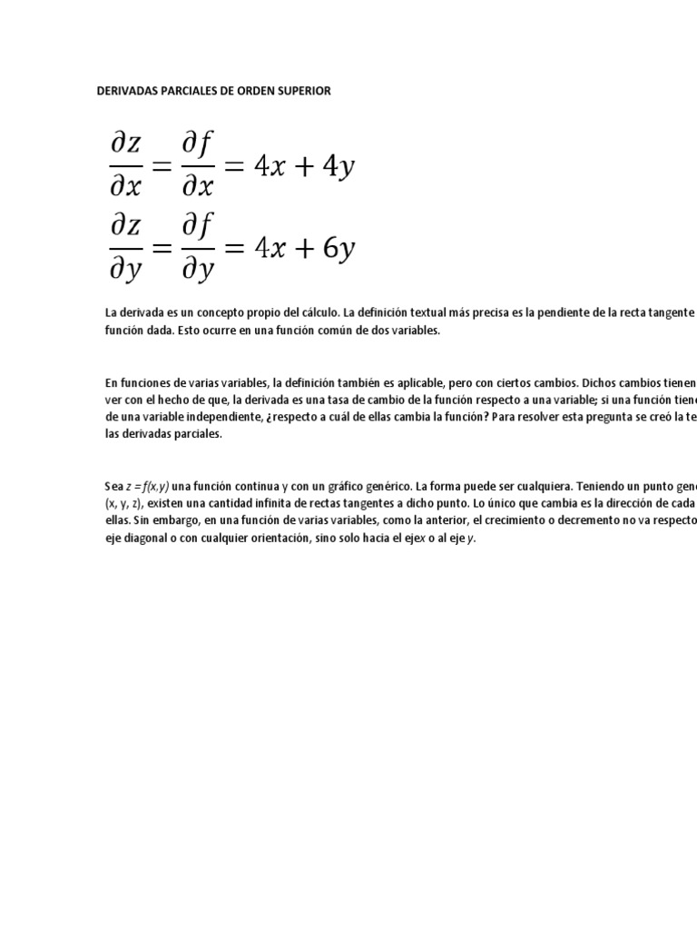 Derivadas Parciales de Orden Superior | PDF | Derivado | Función (Matemáticas)