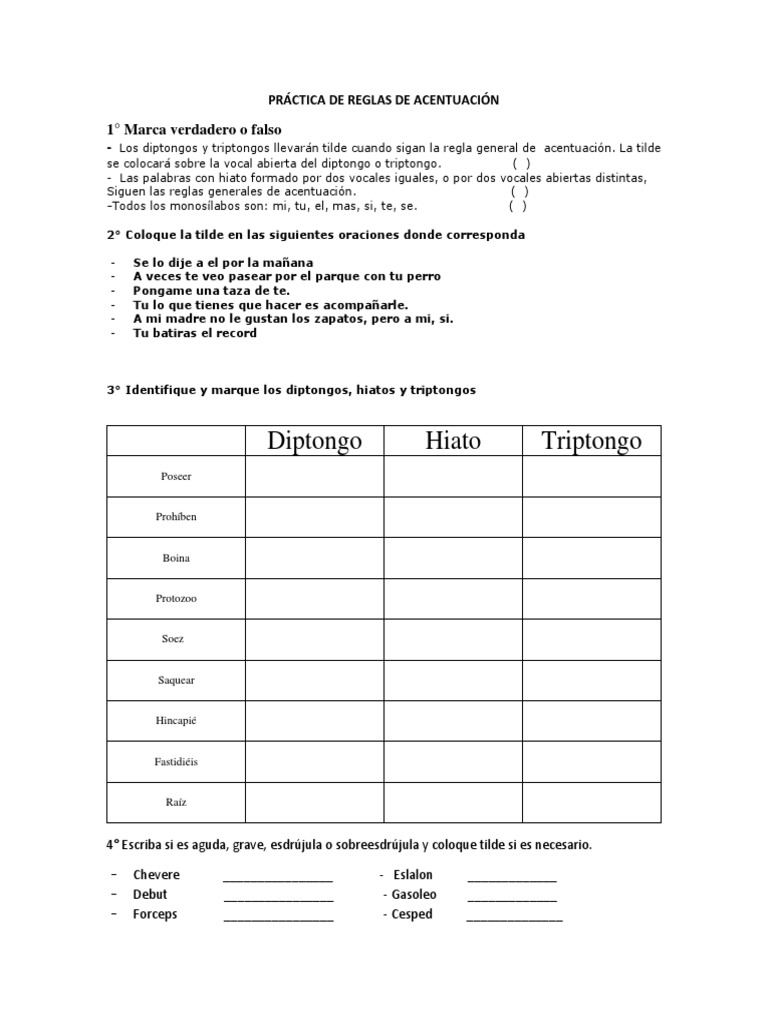 Practica de Reglas de Acentuacion | PDF