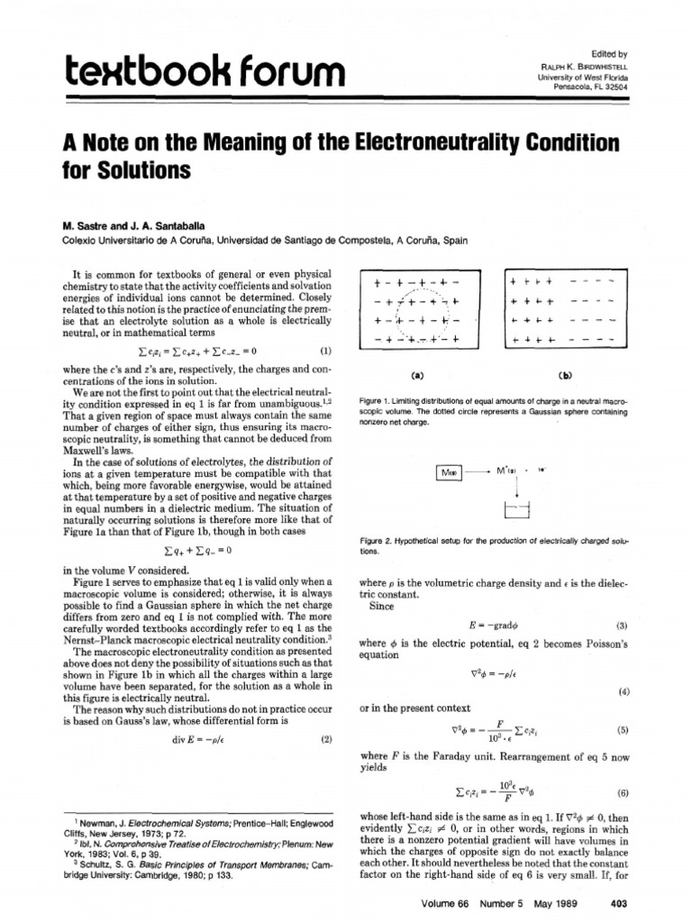 Textbook Forum: Note On The Meaning of The Electroneutrality Condition ...