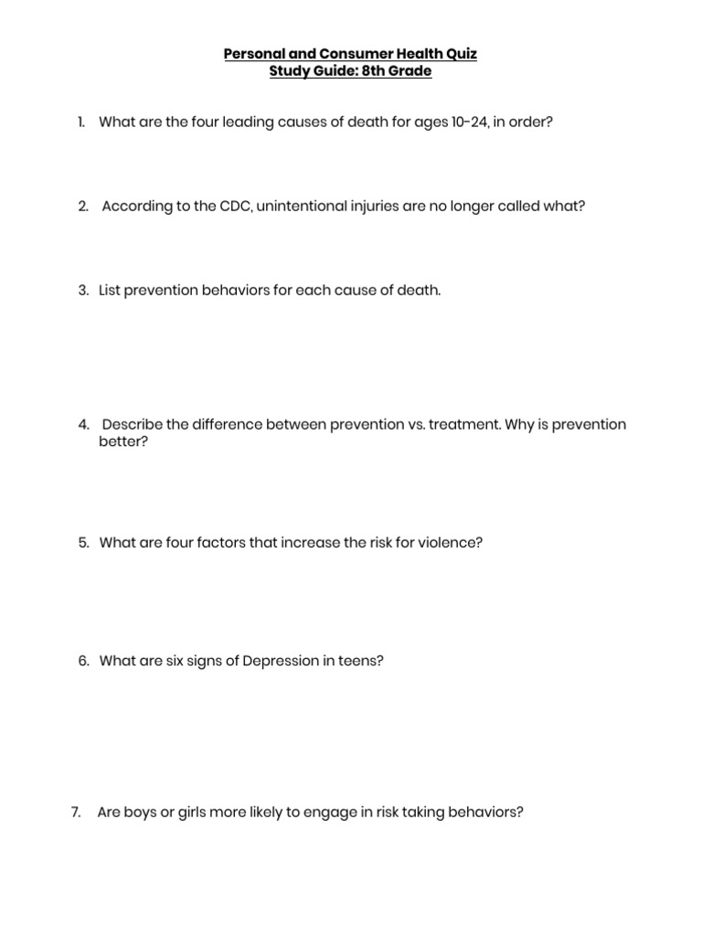 Fun Wellbeing Quiz for 8th Graders | PDF | Chronic Condition ...