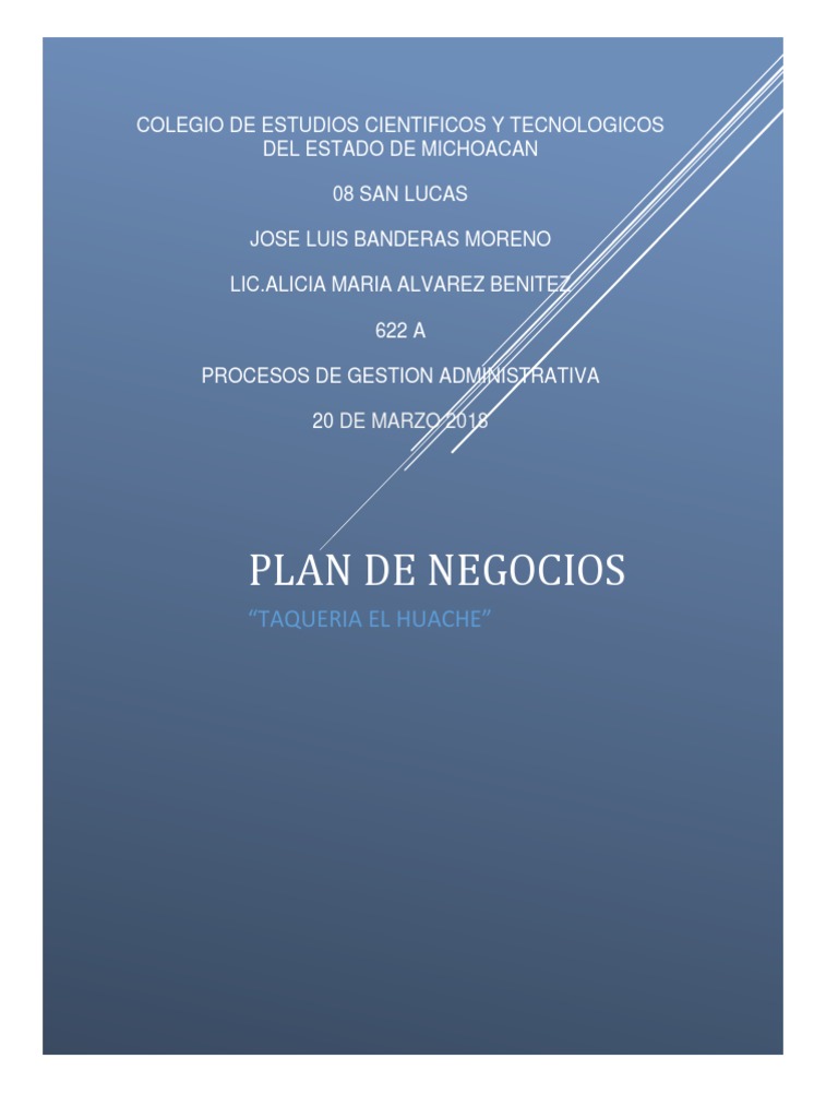 Plan de Negocios Taquería El Huache | PDF | Taco | Alimentos