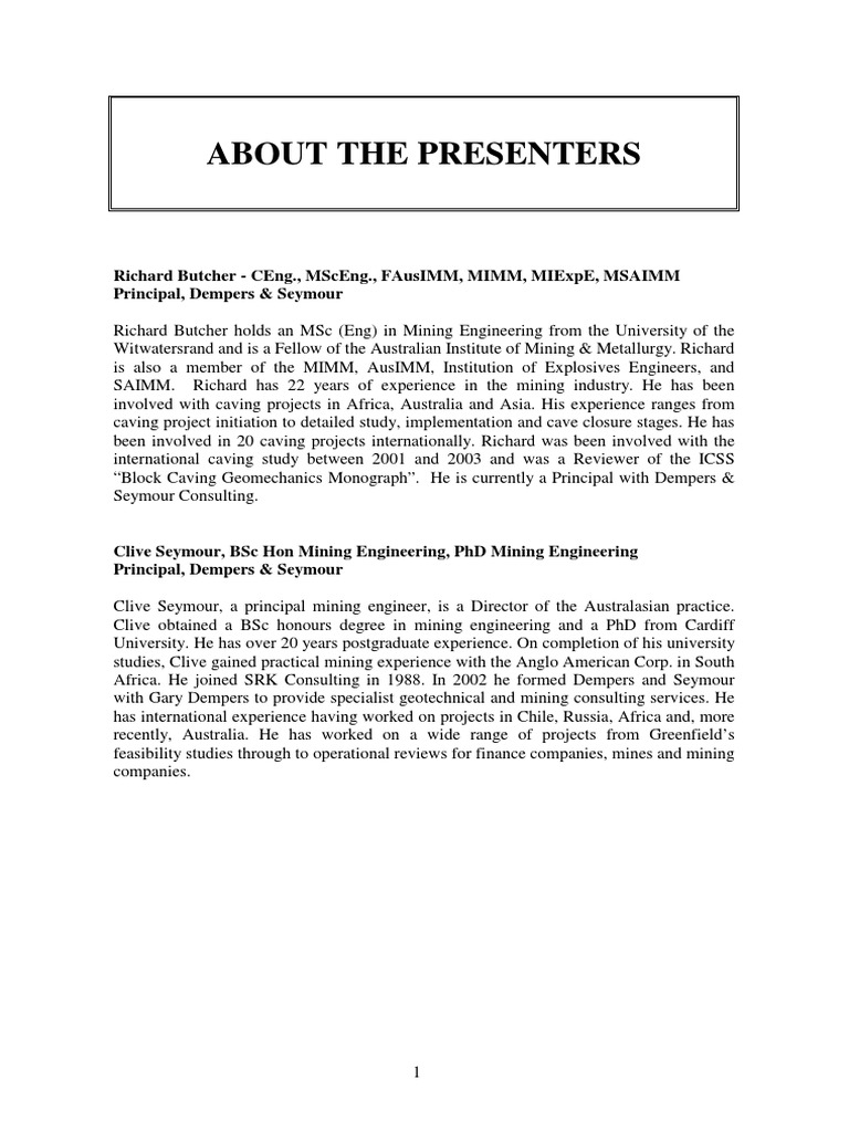 About The Presenters: Richard Butcher - Ceng., Msceng., Fausimm, Mimm ...