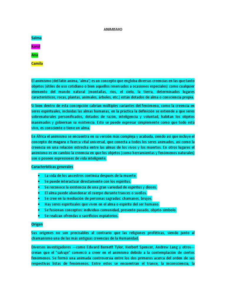 Definición y Creencias del Animismo | PDF | Antropología cultural ...