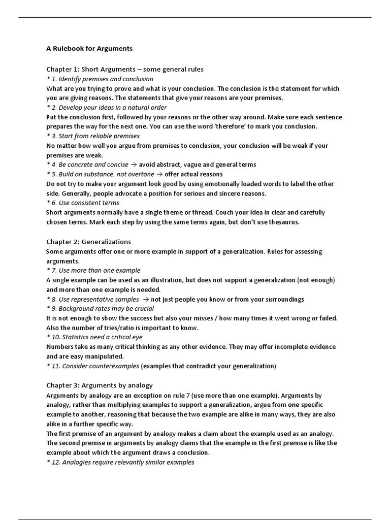 Chapter 1: Short Arguments - Some General Rules: A Rulebook For Arguments | PDF | Deductive ...
