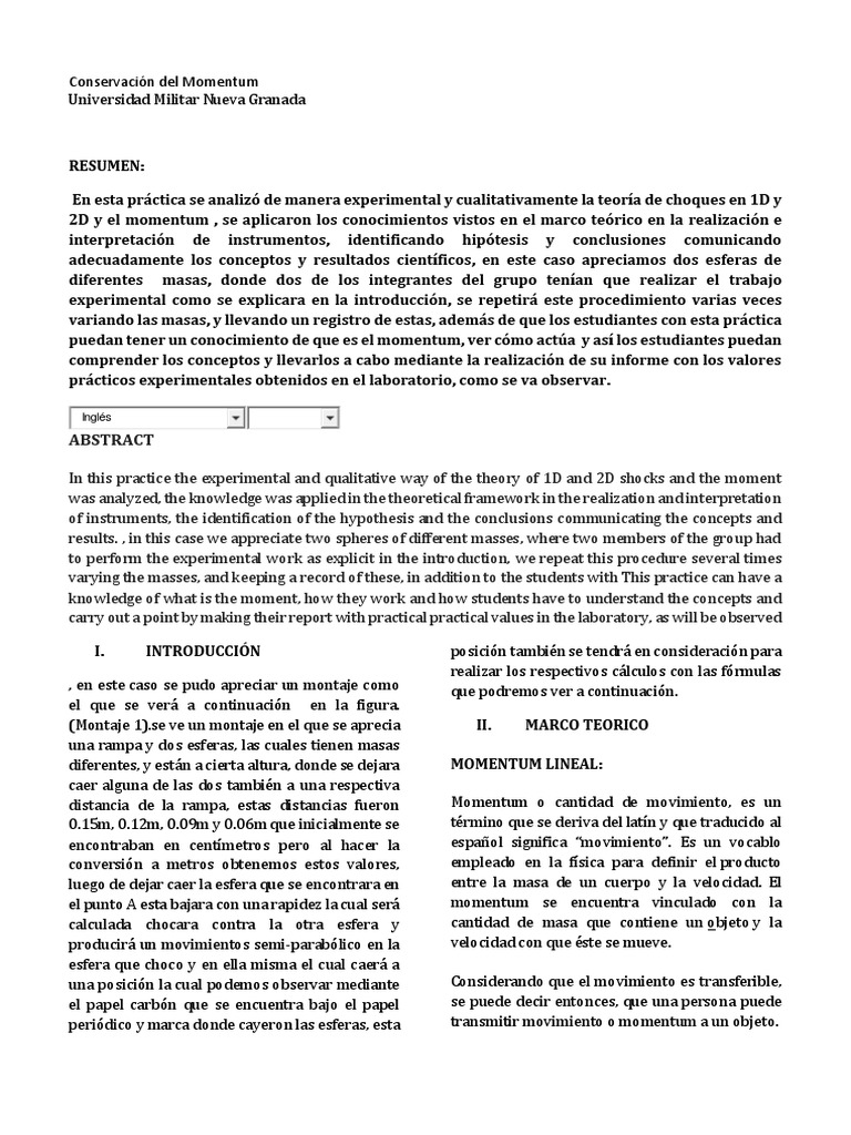 Conservación Del Momentum | PDF | Impulso | Fuerza