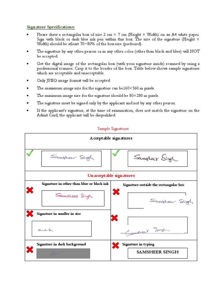 Signature Specifications:: Sample Signatures | PDF
