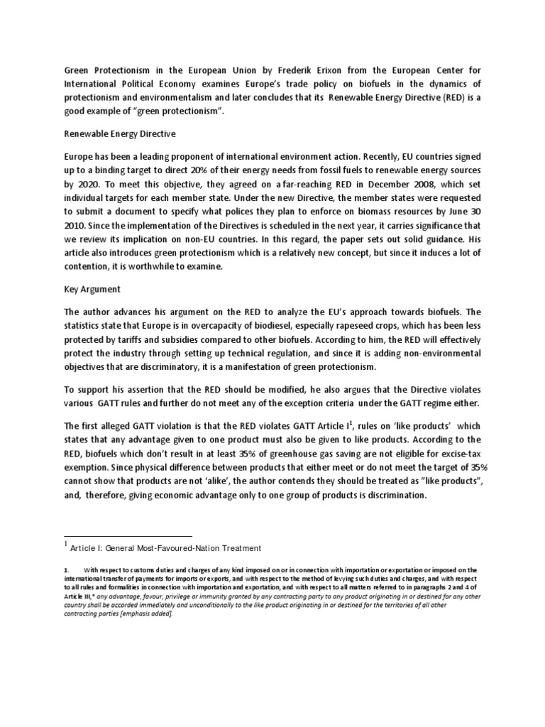 Green Protectionism | PDF | International Labour Organization | Biofuel